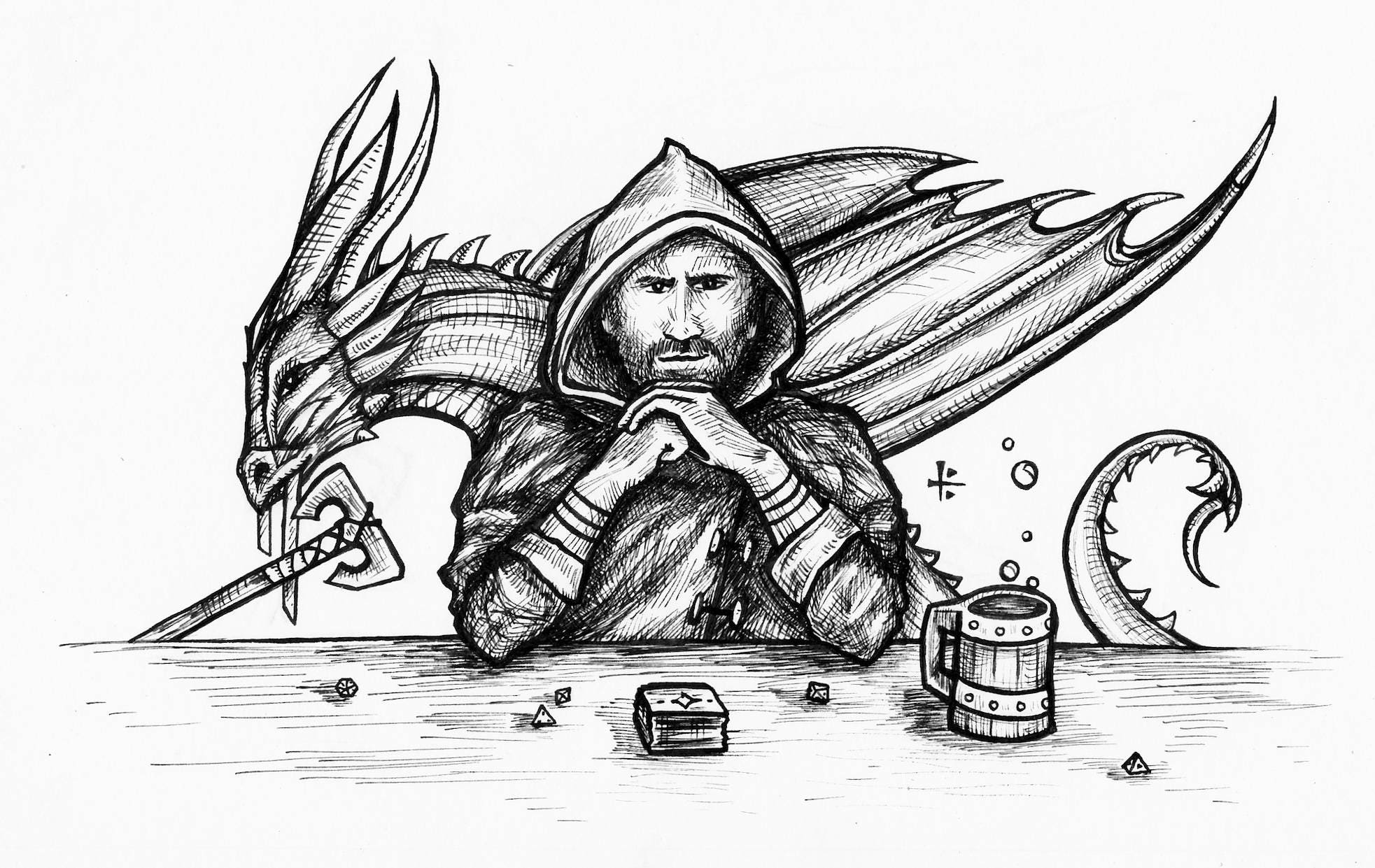 Gamemaster Pen and Ink Drawing Black and White Illustration Art Print ...