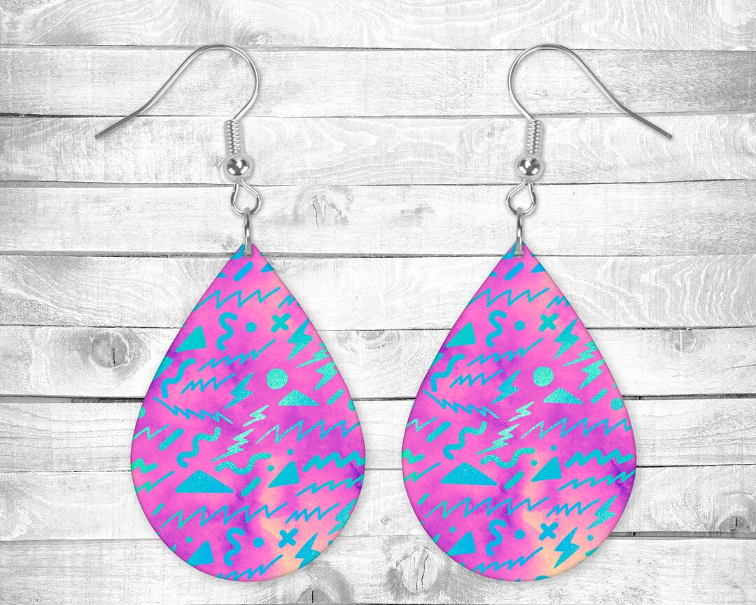 80's Retro Shapes, Pierced Earrings, Permanent Design, Silver or Gold ...