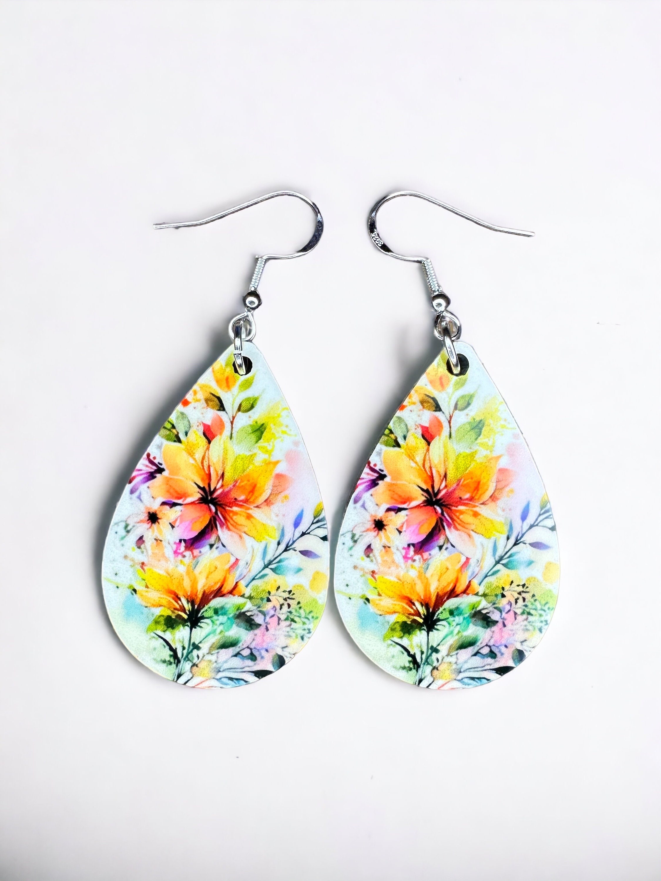 Warm Spring Flowers, Pierced Earrings, Permanent Design, Silver or Gold ...