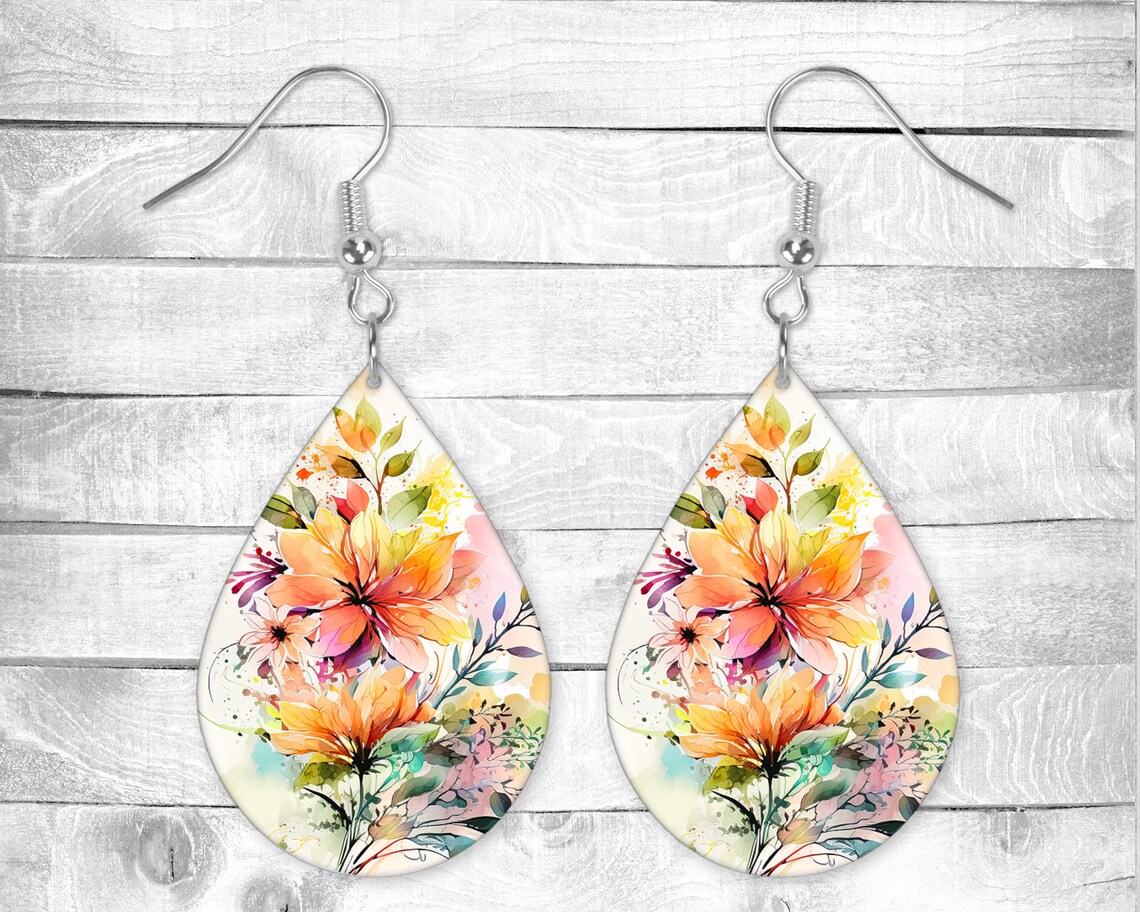 Warm Spring Flowers, Pierced Earrings, Permanent Design, Silver or Gold ...