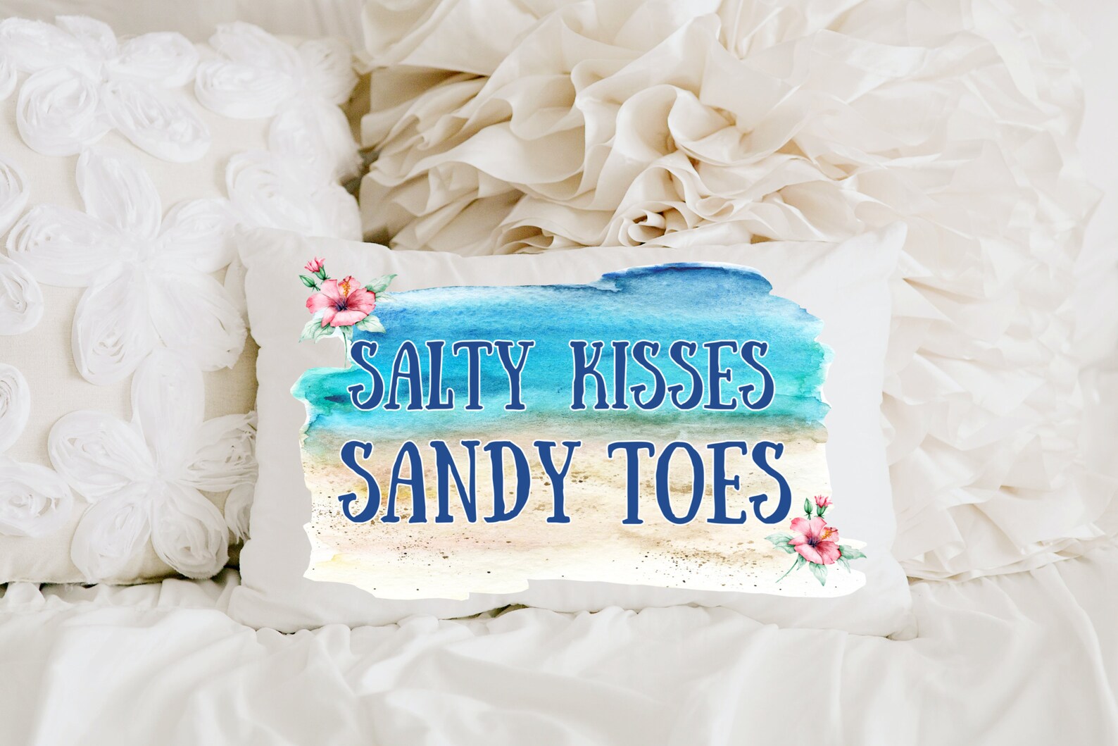 Salty Kisses and Sandy Toes Beach Pillow | Beach House Decor | Colorful ...