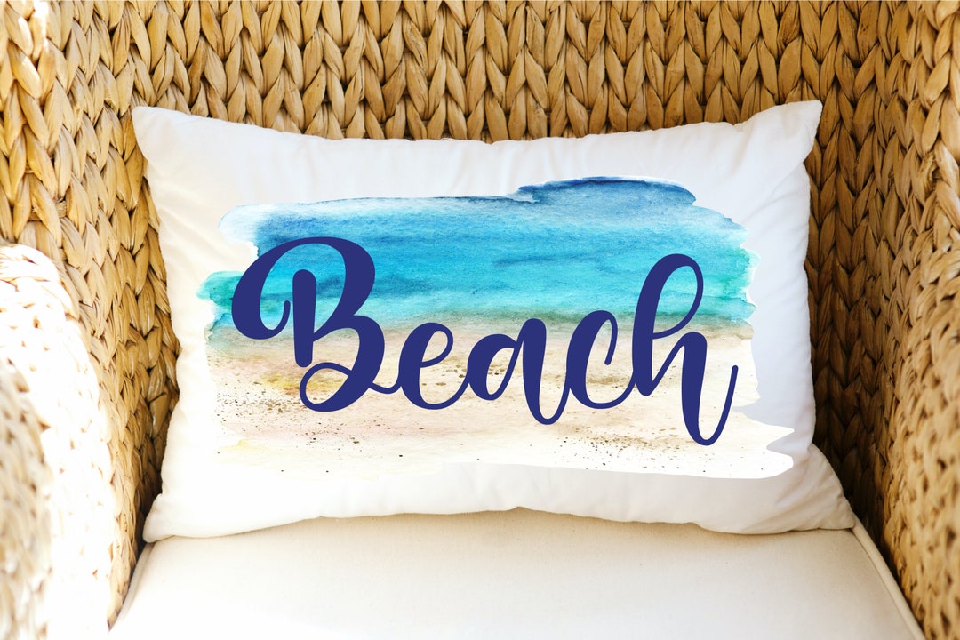 Beach Decor Pillow | Lumbar Pillow | Watercolor Beach Coastal Pillow ...