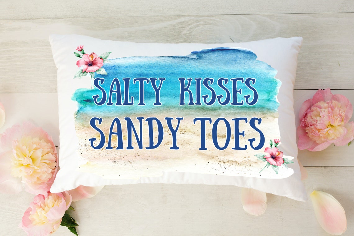 Salty Kisses and Sandy Toes Beach Pillow | Beach House Decor | Colorful ...