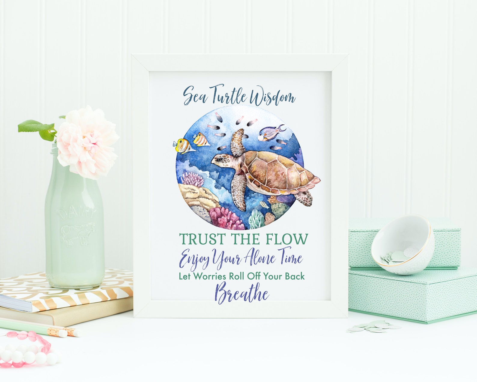 Sea Turtle Wisdom Wall Art Print Ocean Wall Art Watercolor - Etsy