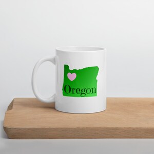 I LOVE Oregon Ceramic Coffee Mug, Pink Heart Located Near Portland ...