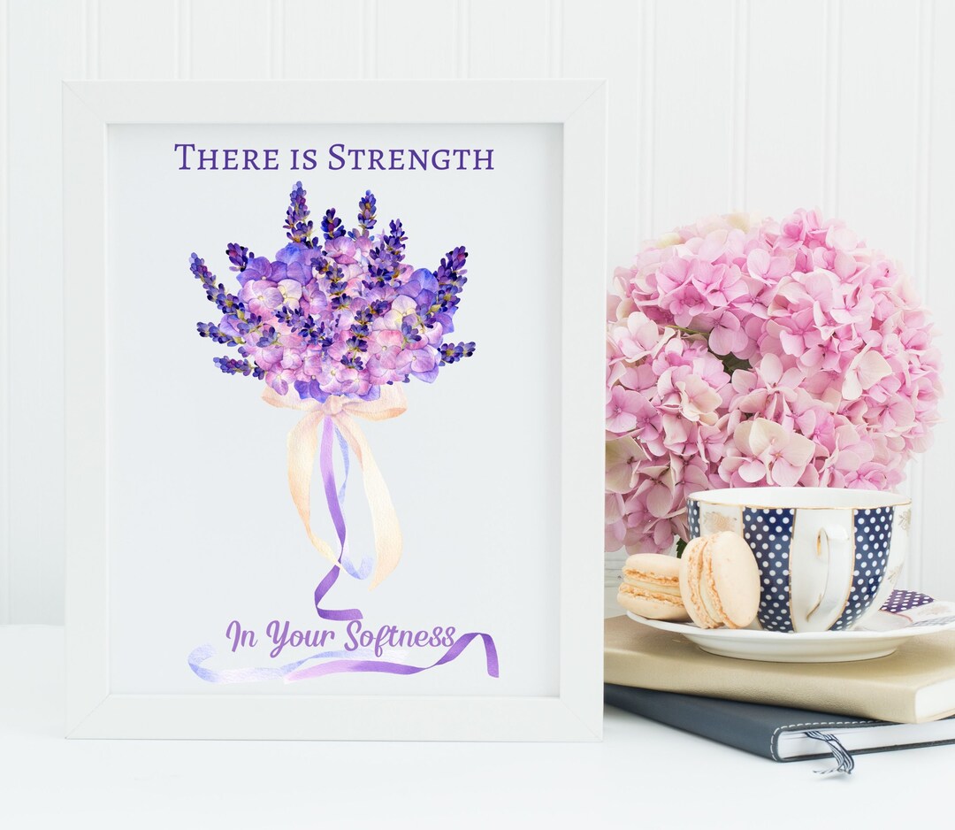 Watercolor Hydrangea and Lavender Botanical Art With Quote: Self Love ...