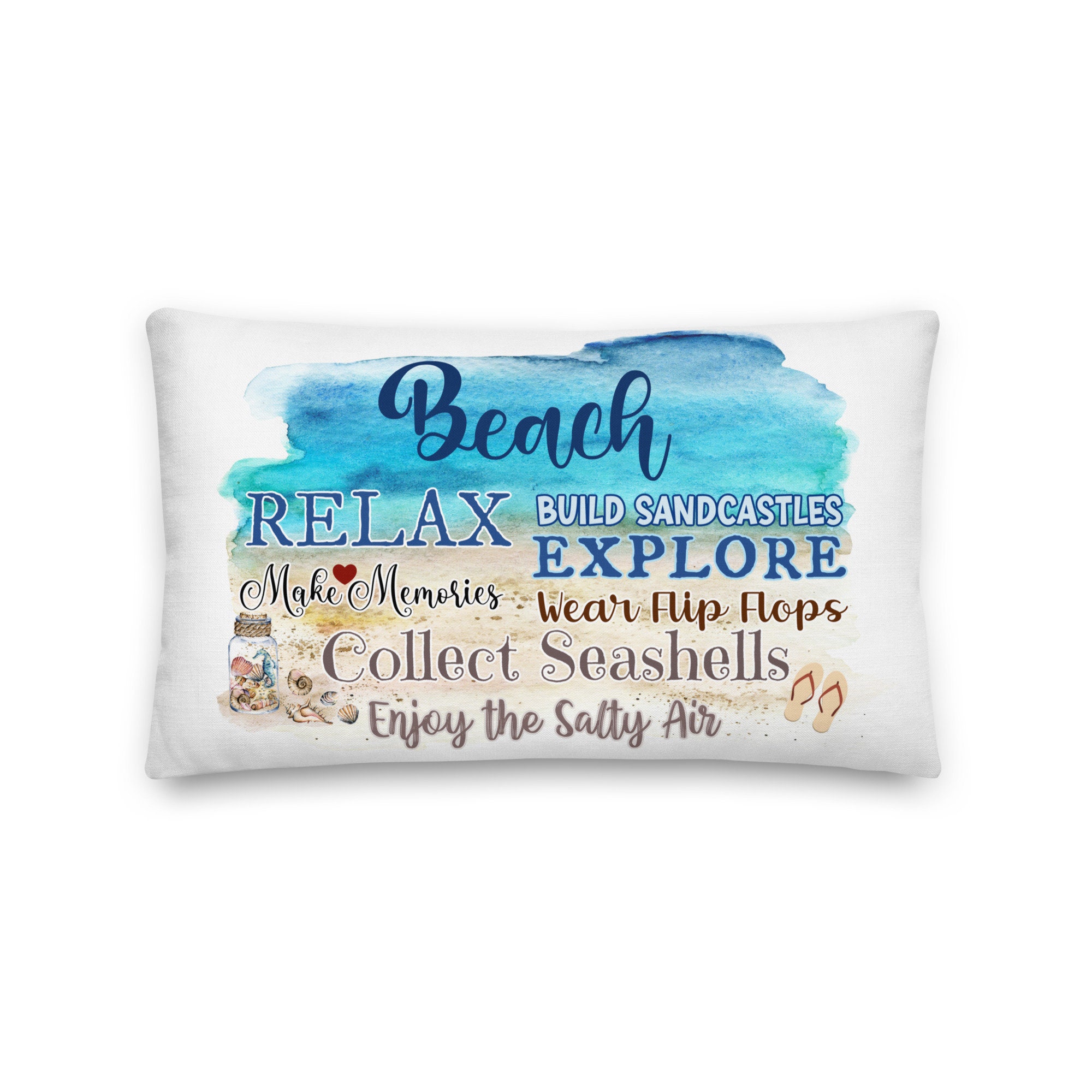 Watercolor Coastal Beach Pillow Beach House Throw Pillow - Etsy