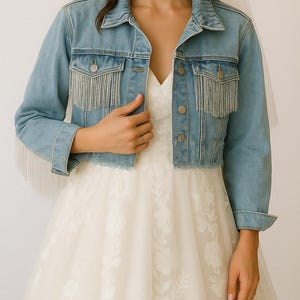 Blue Fringe Jean Jacket, Custom Denim Jacket, Personalized Denim Jacket ...