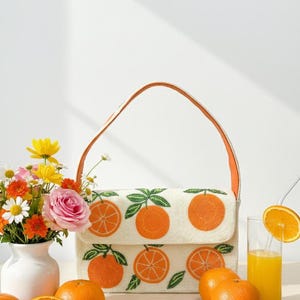 Beaded Orange Shoulder Bag, Orange Design Purse, Citrus Beaded Handbag ...