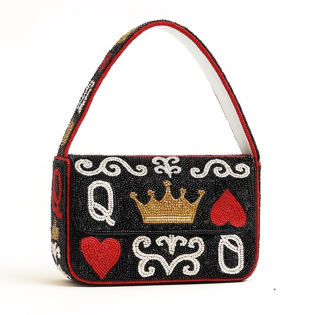 Classic Queen Bag, Red Queen Purse, Playing Card Clutch, Beaded ...