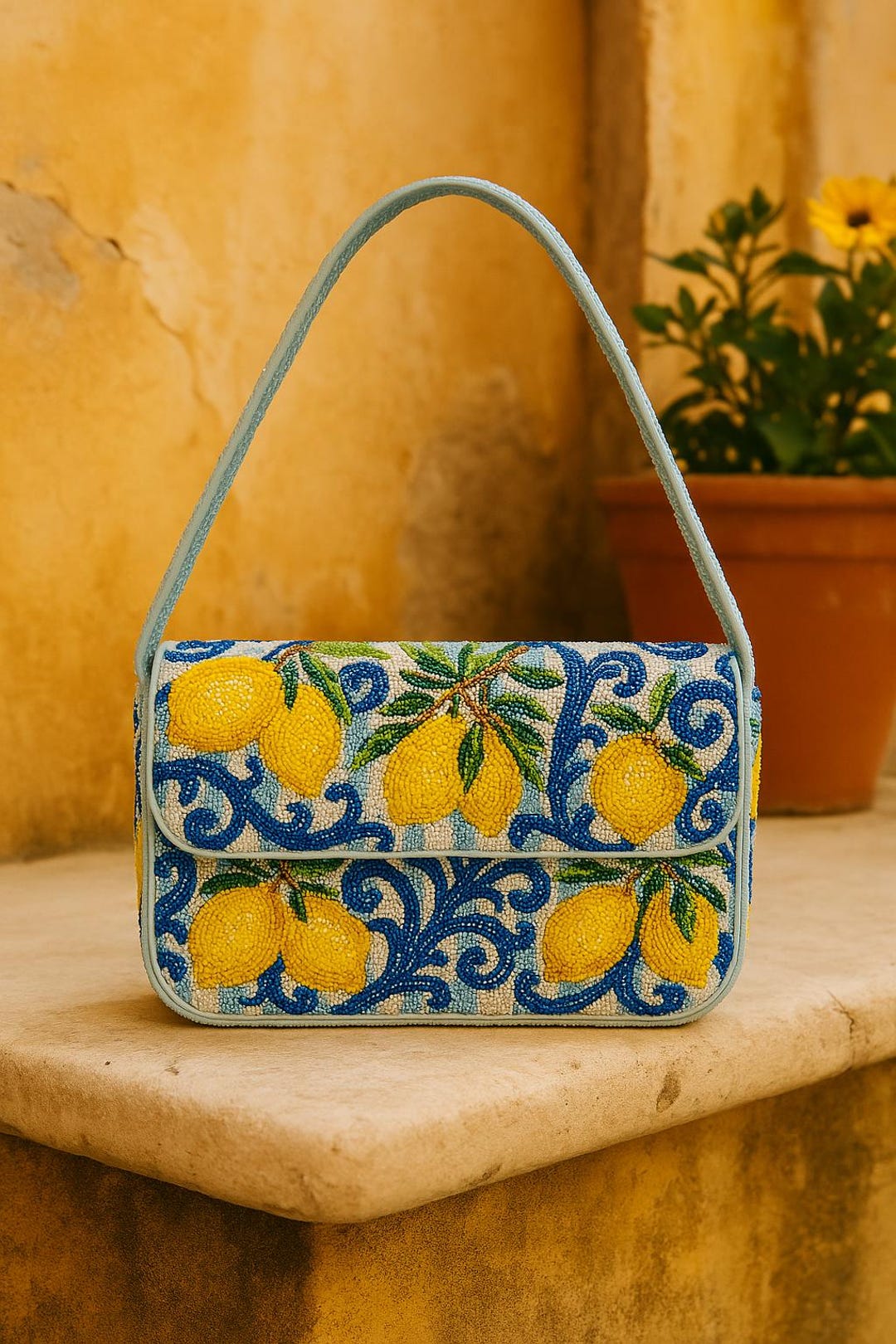 Beaded Shoulder Bag, Lemon Purse, Amalfi Coast Bag, Italian Themed ...