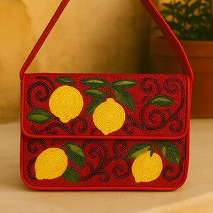 Lemon Shoulder Bag, Citrus Print Purse, Fruit Shoulder Bag, Yellow ...