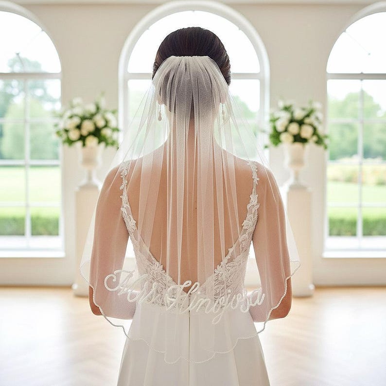 Custom Veil, Bridal Veil, Wedding Veil, Personalized Veil, Beaded Mrs ...