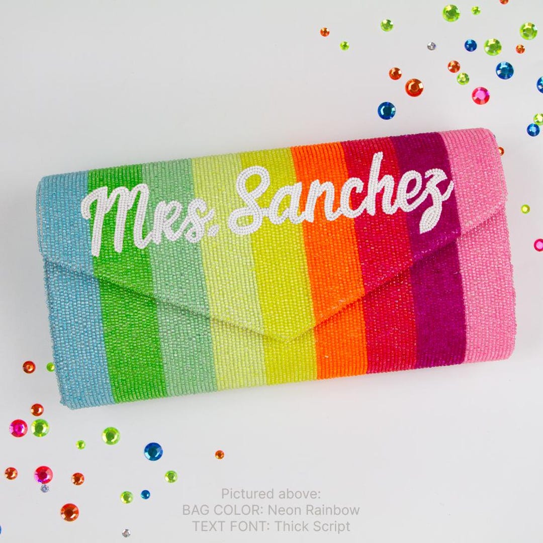 Neon Rainbow Bridal Clutch Bag, Personalized LGBTQ Rainbow Clutch Purse ...