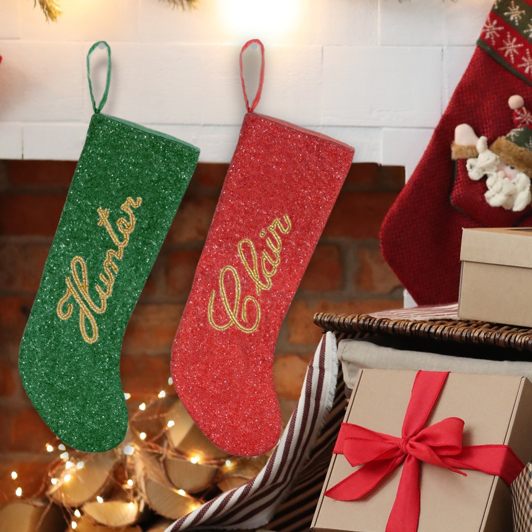 Custom Name Christmas Stockings Custom Beaded Stockings - Etsy
