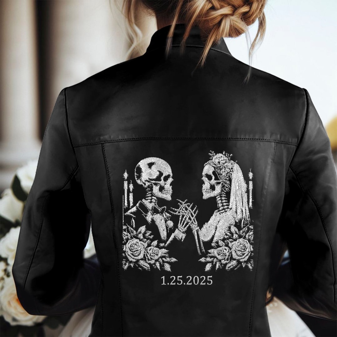 Skeleton Embroidery Leather Jacket, Custom Leather Jacket, Personalized ...