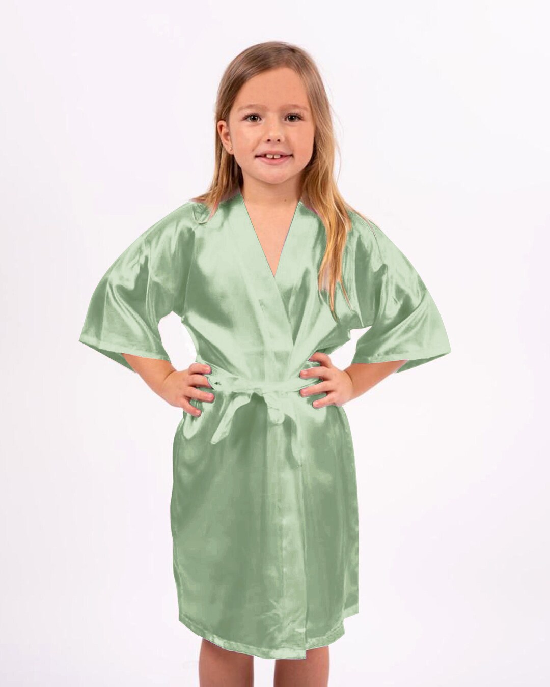 Sage Flower Girl Robes Personalized Satin Robes Custom Satin Robes ...