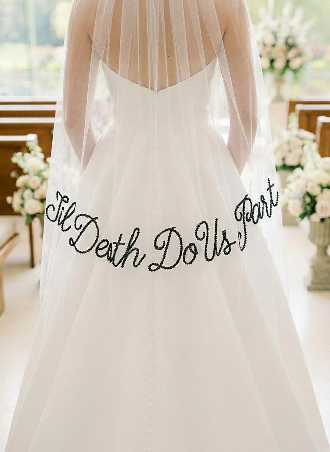 Til Death Do Us Part Veil, Gothic Wedding Veil, Black Script Bridal ...