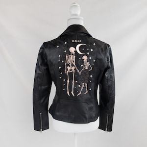 Custom Skeleton Design Leather Jacket, Embroidered Leather Jacket ...