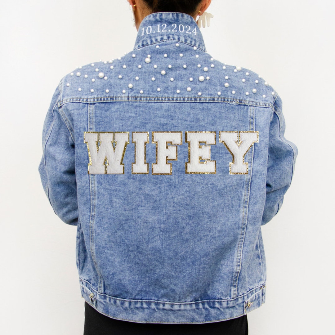 Blue Pearl Patch Denim Jacket, Custom Patch Denim Jacket, Personalized Bride Patch Denim Jacket ...