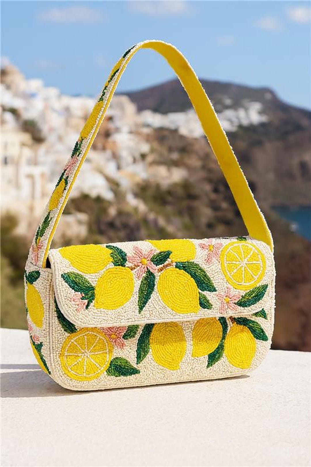 Beaded Lemon Shoulder Bag, Lemon Design Purse, Citrus Beaded Bag ...