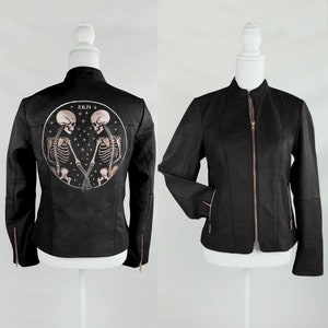 Skeleton Couple Embroidery Leather Jacket, Customized Skeleton Leather ...