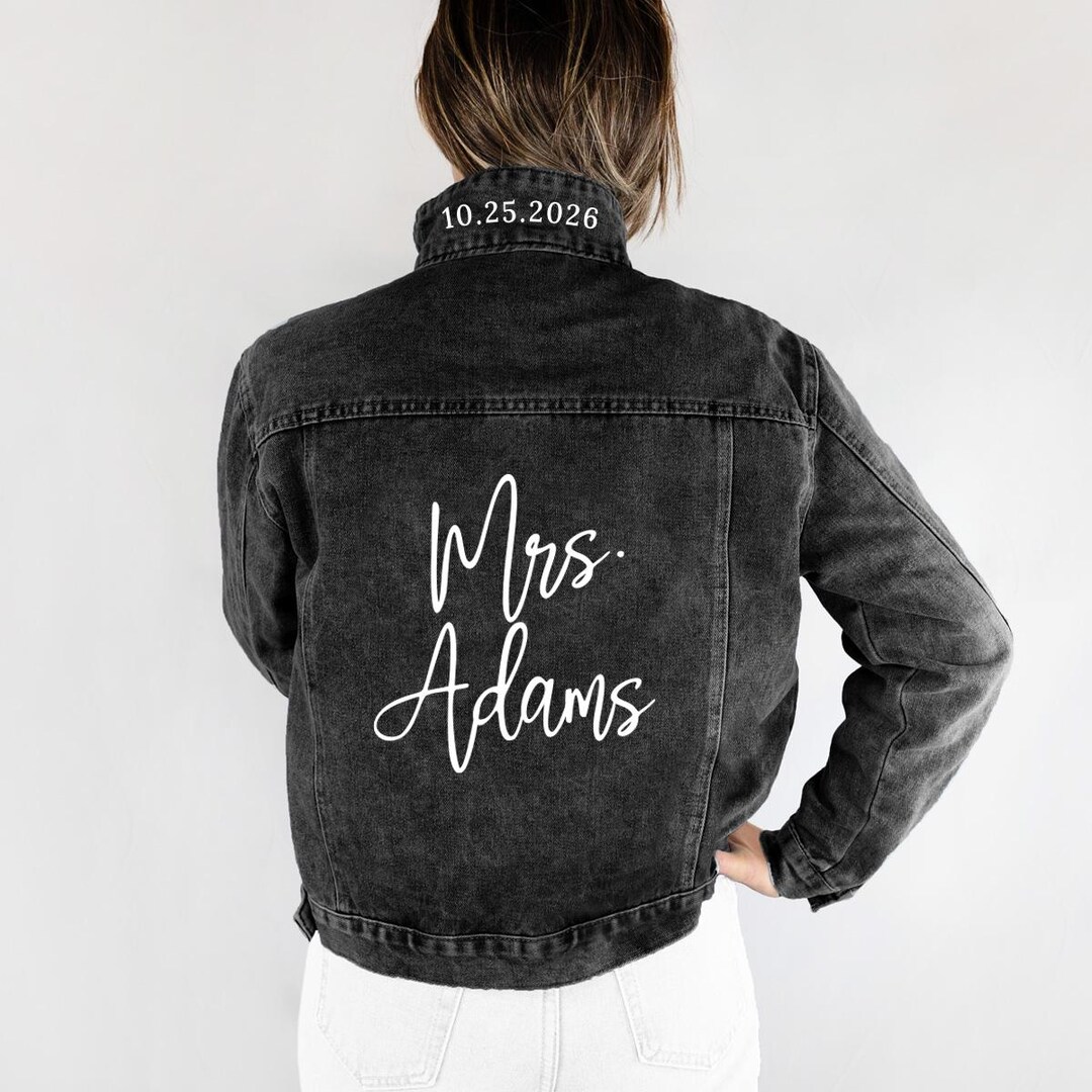 Customized Mrs Denim Jacket, Wedding Denim Jacket, Black Jean Jacket ...