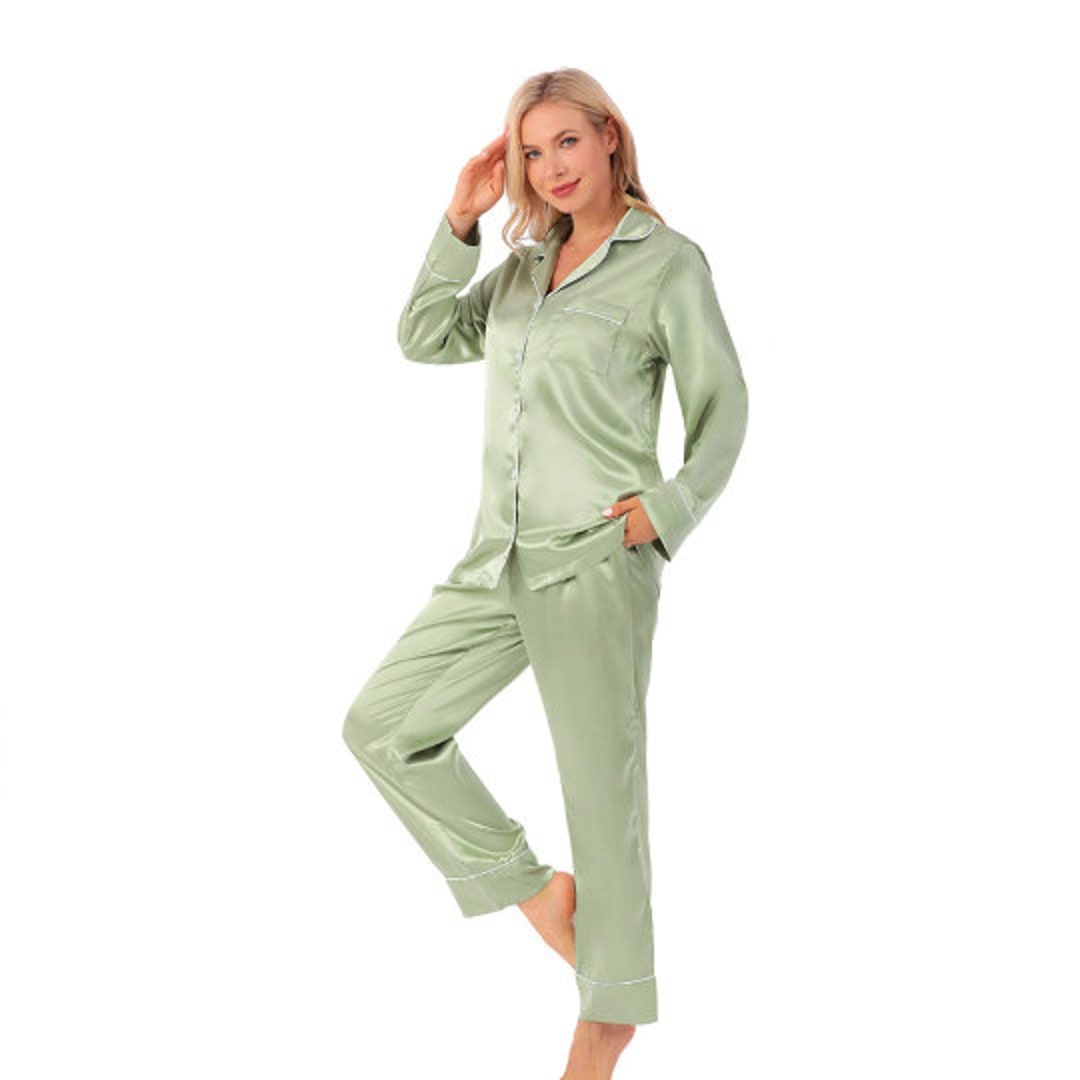 Dusty Sage Pants Set Pajamas Personalized Bridesmaid Pajamas - Etsy