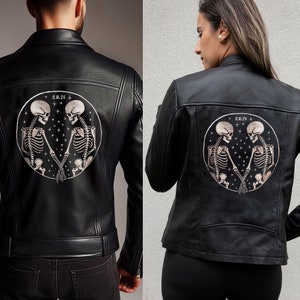 Skeleton Couple Embroidery Leather Jacket, Customized Skeleton Leather ...
