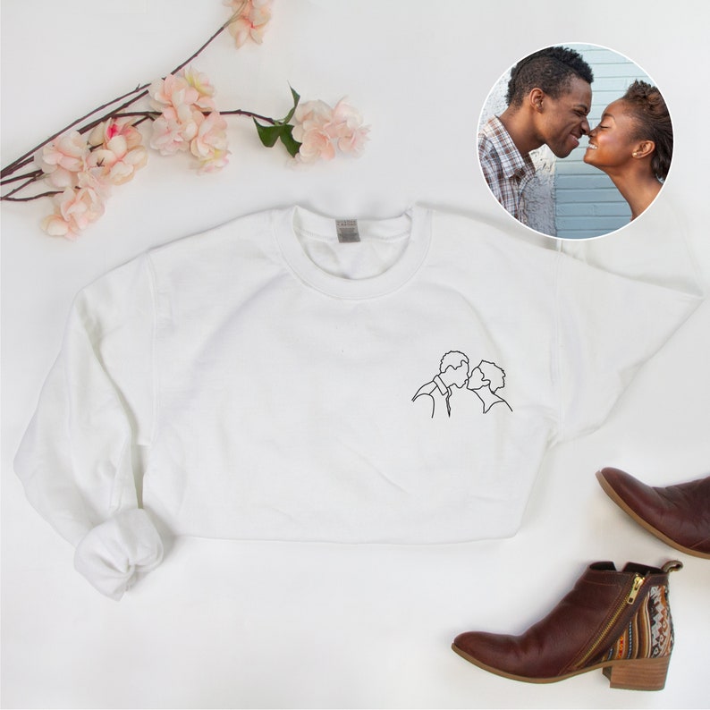 Couple Line Art Hoodie Couple Photo Trace Cropped Hoodie - Etsy