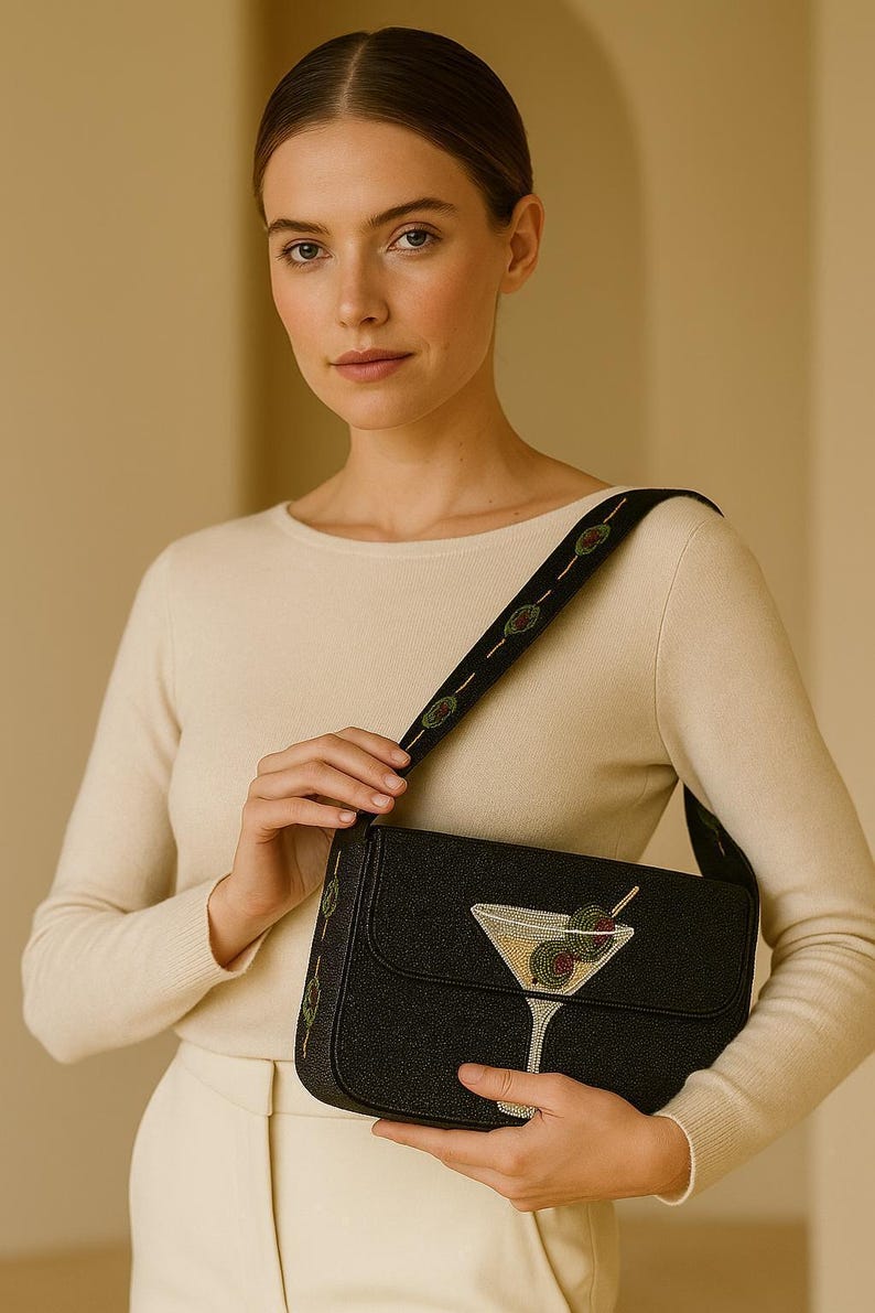 Olive Martini Bag, Beaded Shoulder Bag, Cocktail Purse, Martini Clutch ...