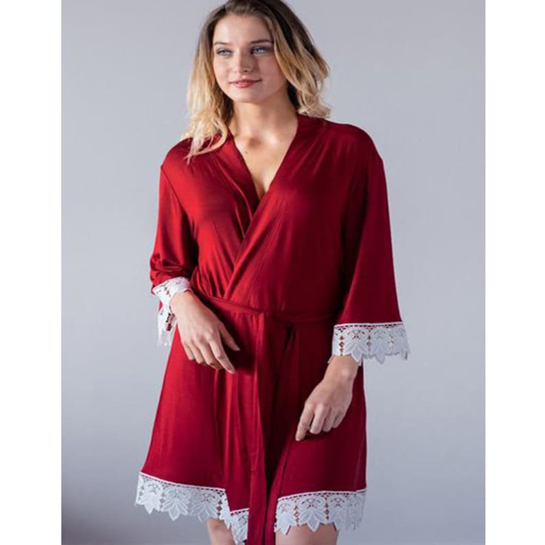 Burgundy Jersey Lace Robe Jersey Lace Robe Jersey Robe | Etsy