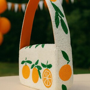 Beaded Orange Shoulder Bag, Orange Design Purse, Citrus Beaded Handbag ...