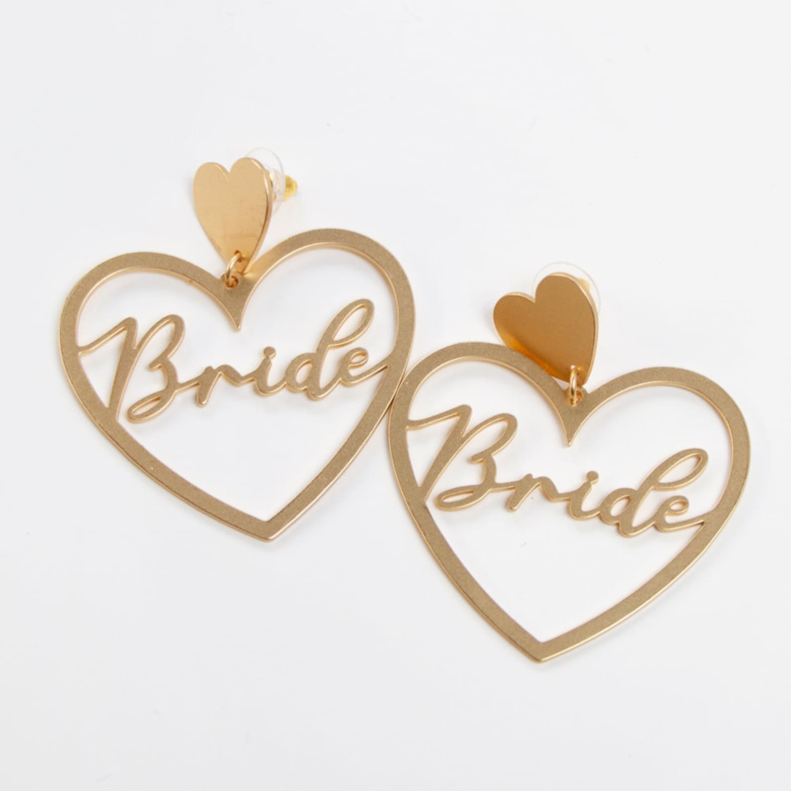 Gold Heart Bride Earrings, Gold Bride Earrings, Bridal Earrings, Mrs ...