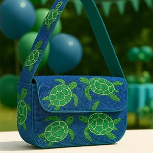 Beaded Sea Turtle Bag, Turtle Shoulder Purse, Handmade Beaded Clutch ...