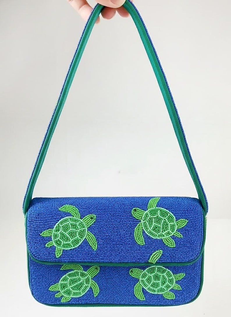 Beaded Sea Turtle Bag, Turtle Shoulder Purse, Handmade Beaded Clutch ...