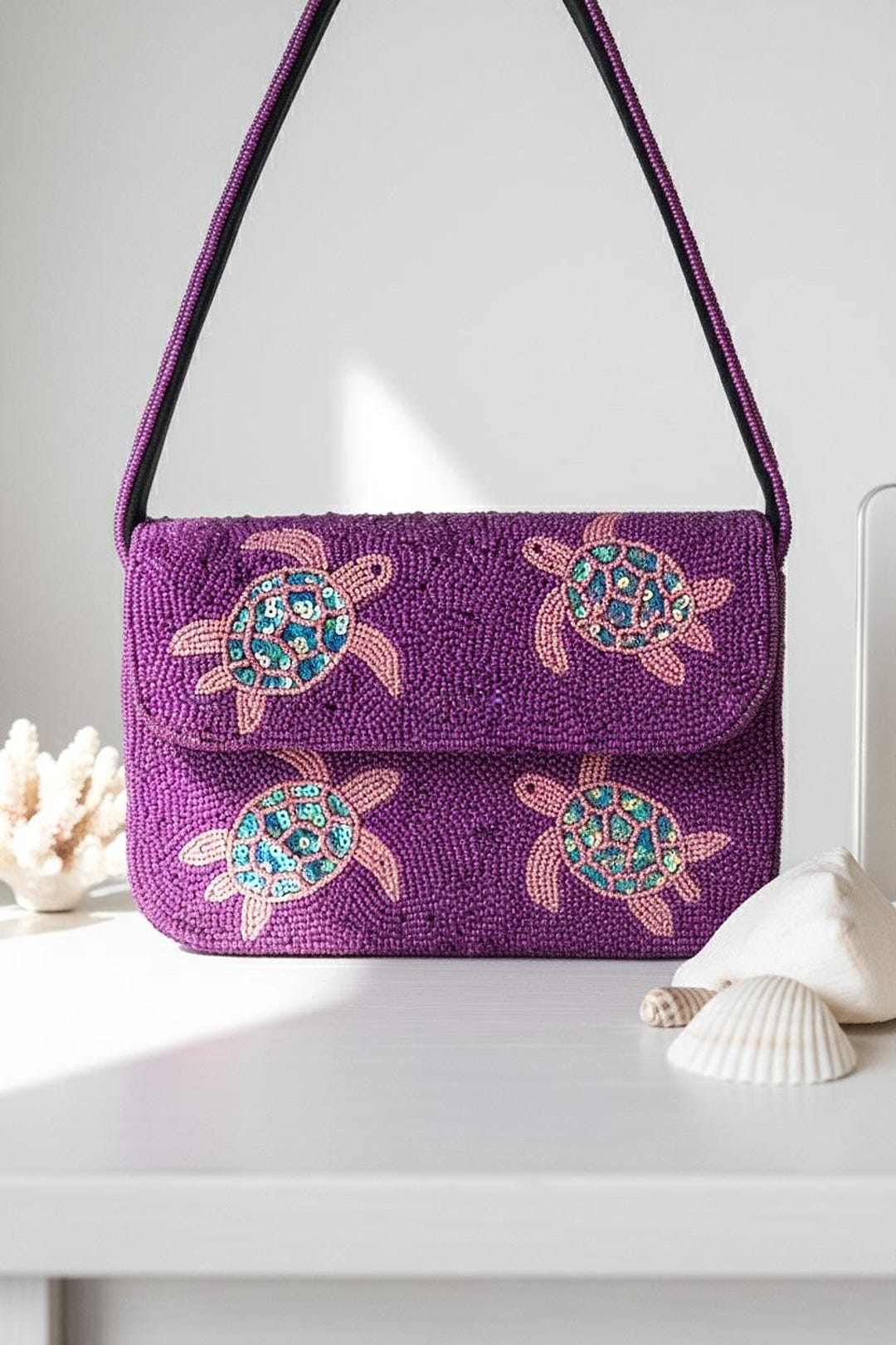 Beaded Sea Turtle Bag, Turtle Shoulder Purse, Handmade Beaded Clutch ...