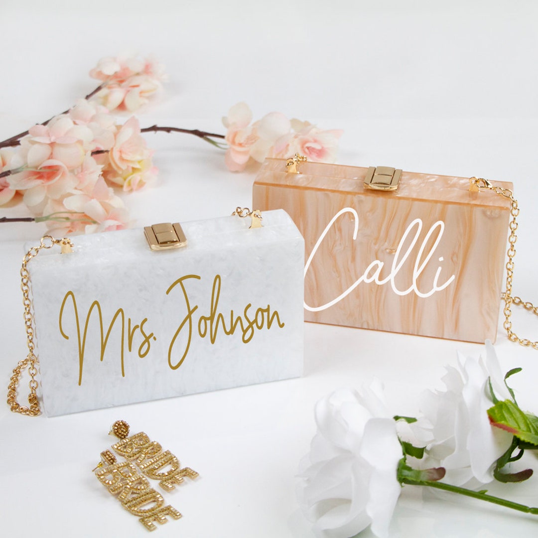 Acrylic Box Clutch for Brides, Marbled Acrylic Box Clutch, Custom ...