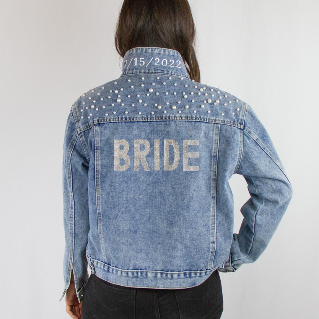 Blue Pearl Rhinestone Bride Patch Jacket, Bachelorette Party Bride ...