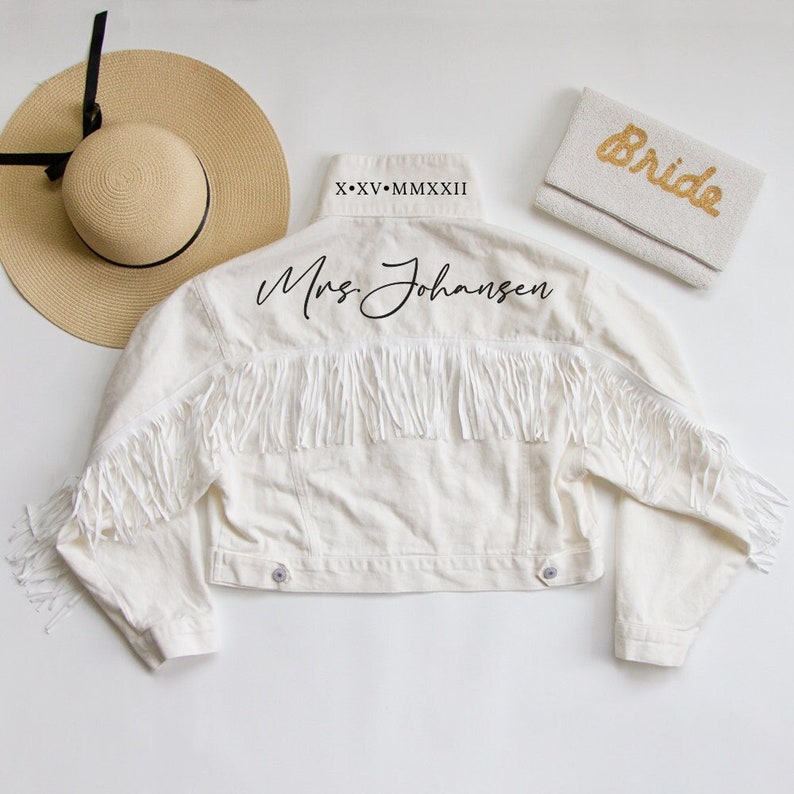 White Fringe Personalized Bride Denim Jacket Custom Bride - Etsy