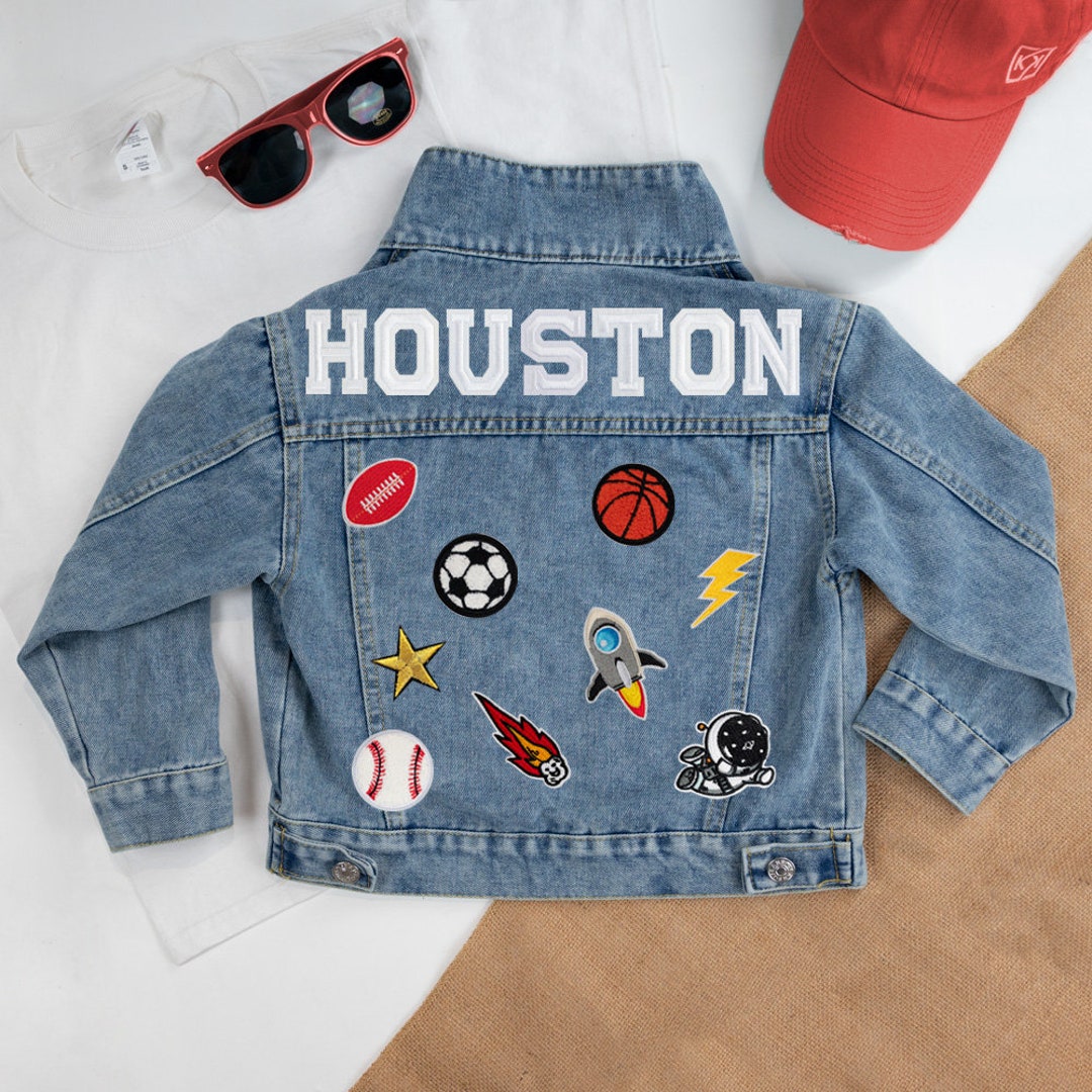 Houston Texas Sports Kids Jacket Custom Patch Kids Denim Jacket, Custom ...