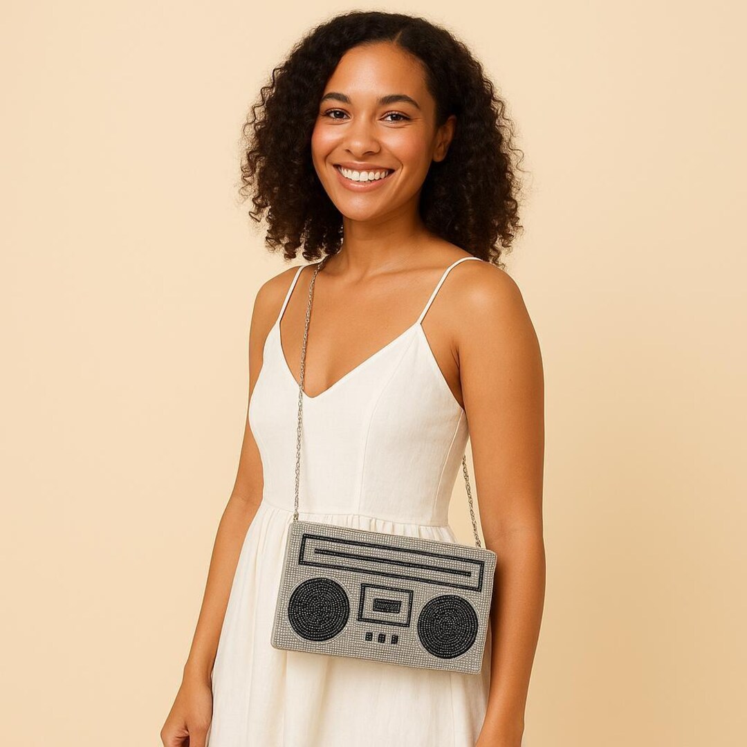 Cassette Player Purse, Beaded Boombox Bag, Retro Music Crossbody Bag ...