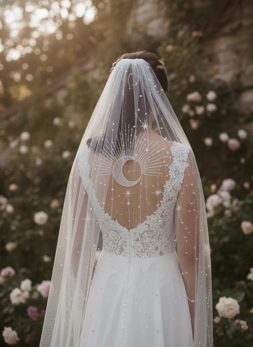 Celestial Wedding Veil, Moon Star Veil, Constellation Veil, Astrology ...