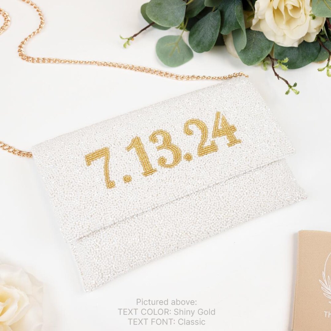 Custom Date Clutch Bag, Personalized Date Beaded Clutch Bag, Wedding ...