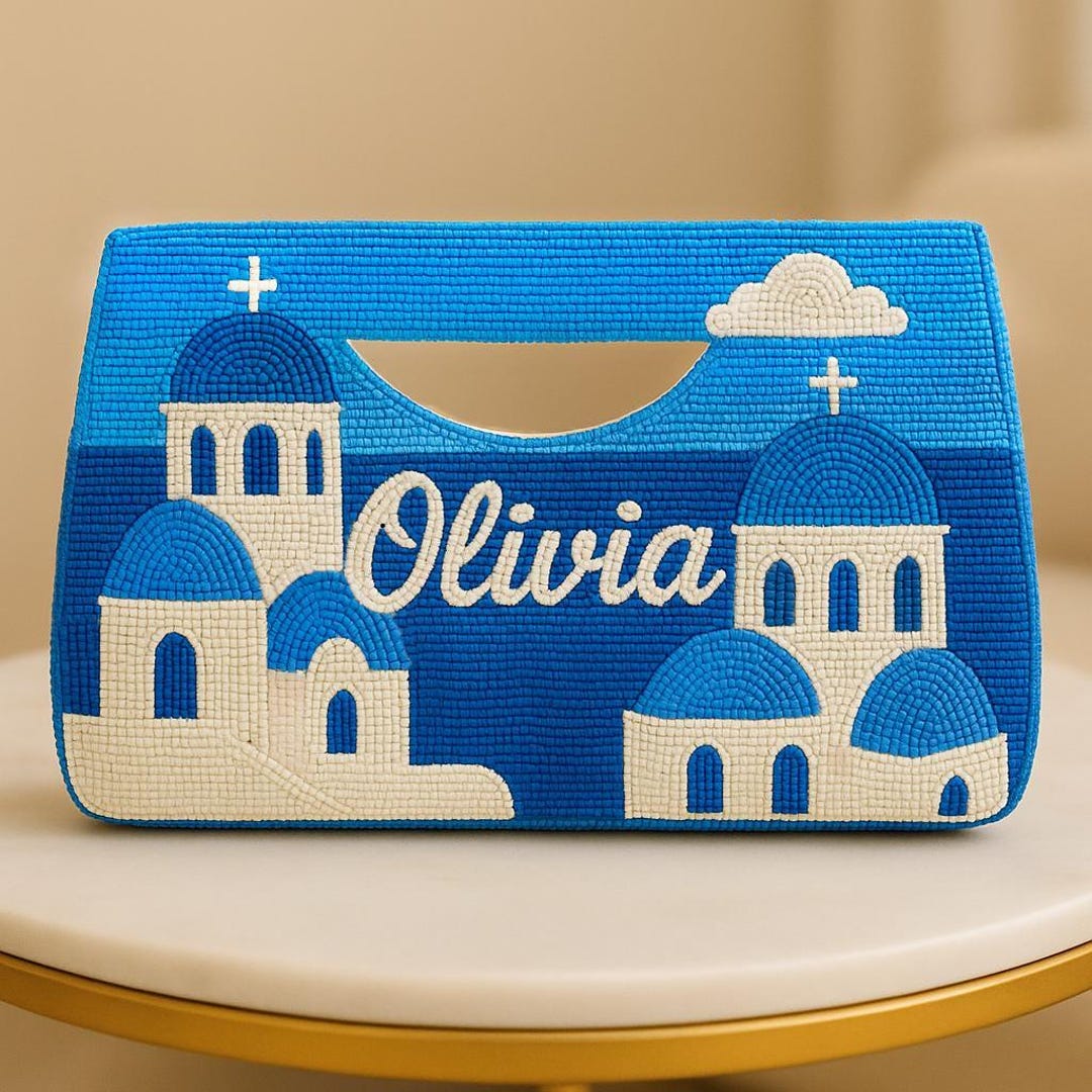Santorini Beaded Purses, Greek Island Handbag, Custom Travel Clutch ...