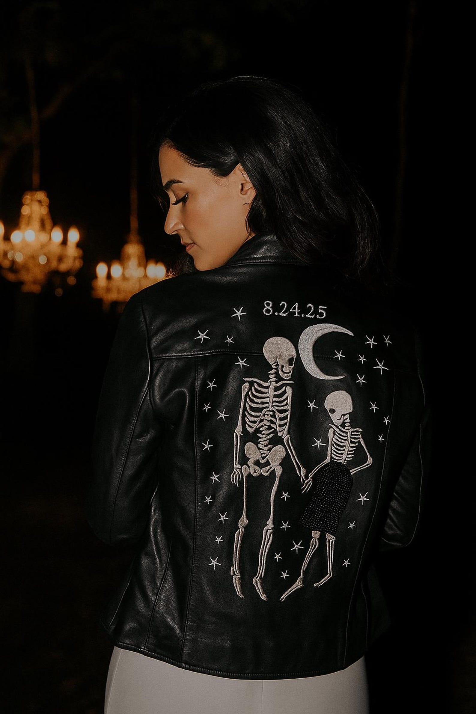 Custom Skeleton Design Leather Jacket, Embroidered Leather Jacket ...