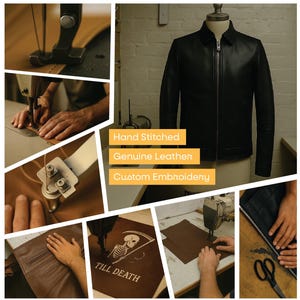 Skeleton Embroidery Leather Jacket, Custom Leather Jacket, Personalized ...