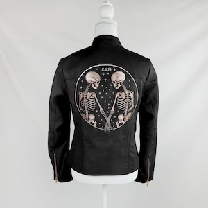 Skeleton Couple Embroidery Leather Jacket, Customized Skeleton Leather ...
