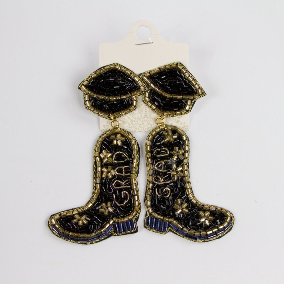 Graduation Cap Boot Bead Earrings, Graduation Earrings, Graduation Seed ...