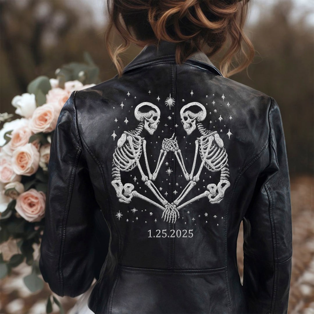 Custom Leather Jacket, Unique Leather Jacket, Skeleton Embroidery ...